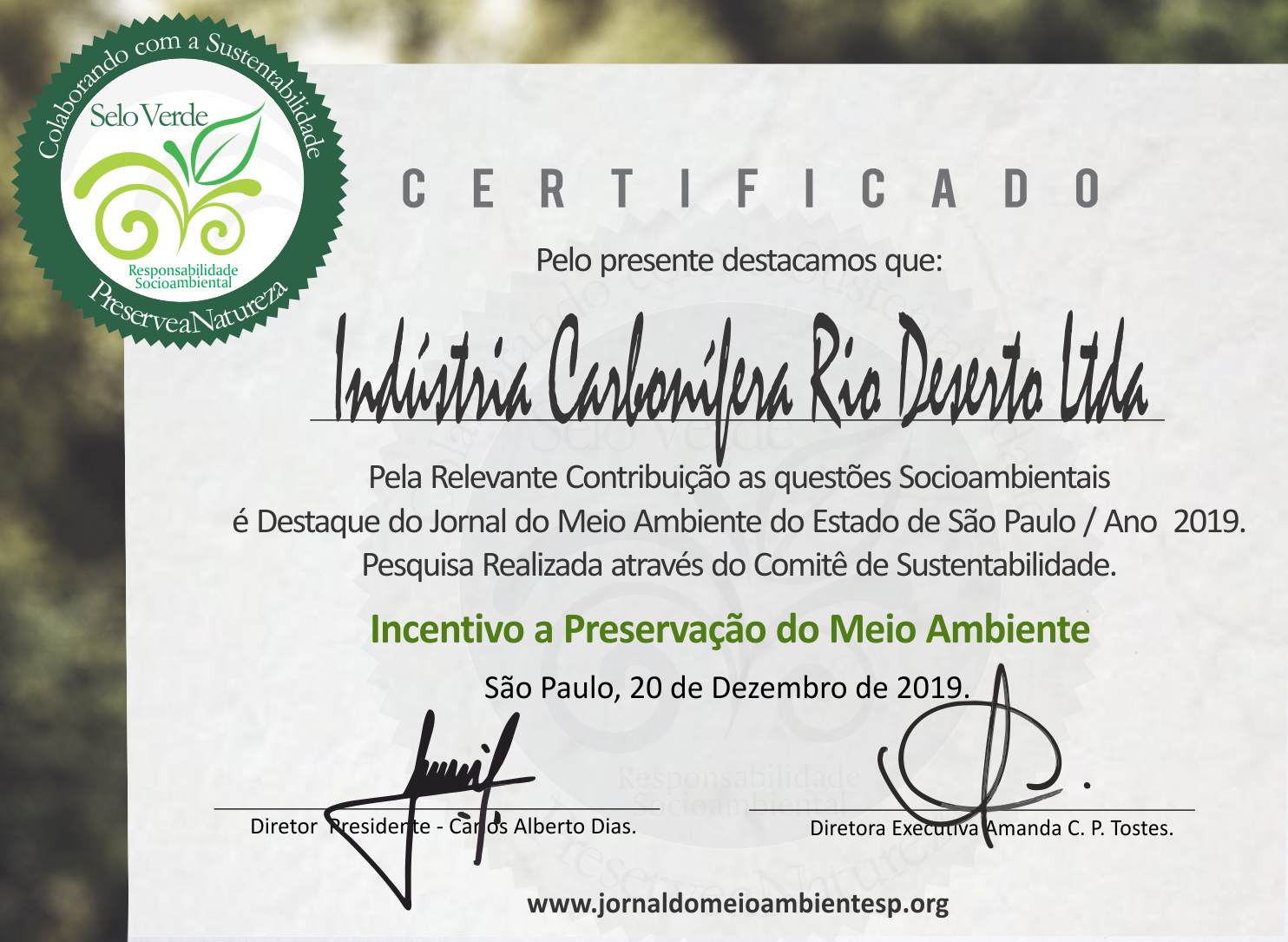 Conquista de Selo Verde ressalta atenção da Rio Deserto com a ...